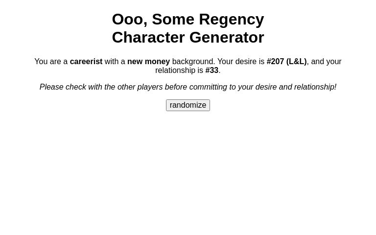 Ooo, Some RegencyCharacter Generator