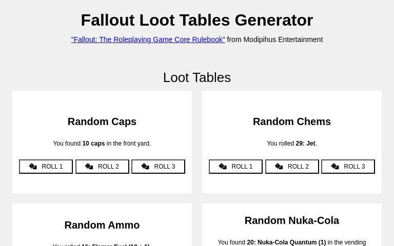 Fallout Loot Tables Generator