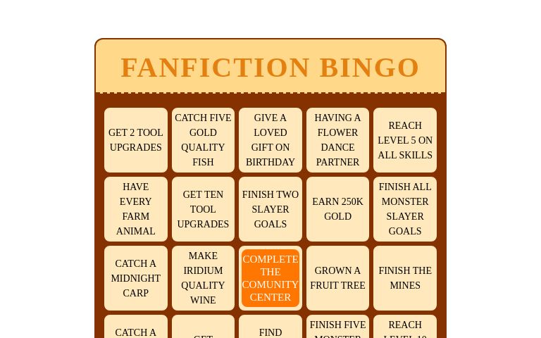 Fanfiction Bingo ― Perchance Generator