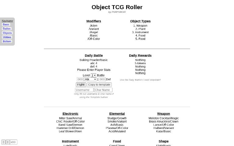 Object TCG Roller ― Perchance Generator
