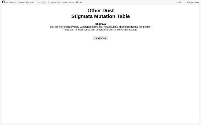 Other DustStigmata Mutation Table ― Perchance Generator