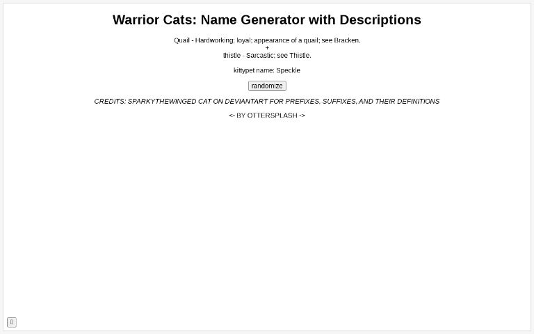 Warrior Cats: Name Generator with Descriptions