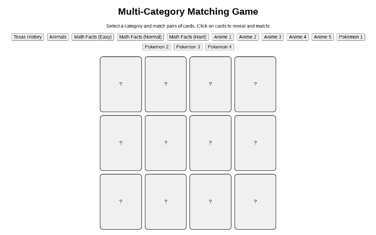 Multi-Category Matching Game ― Perchance Generator