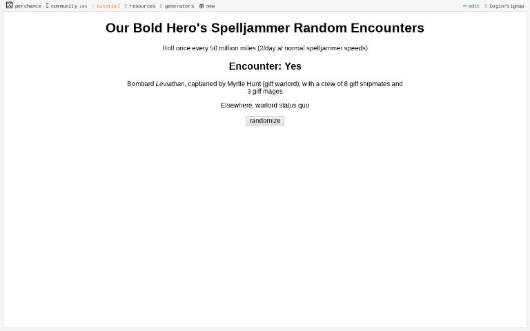 Our Bold Hero's Spelljammer Random Encounters ― Perchance Generator