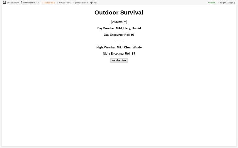 Outdoor Survival ― Perchance Generator