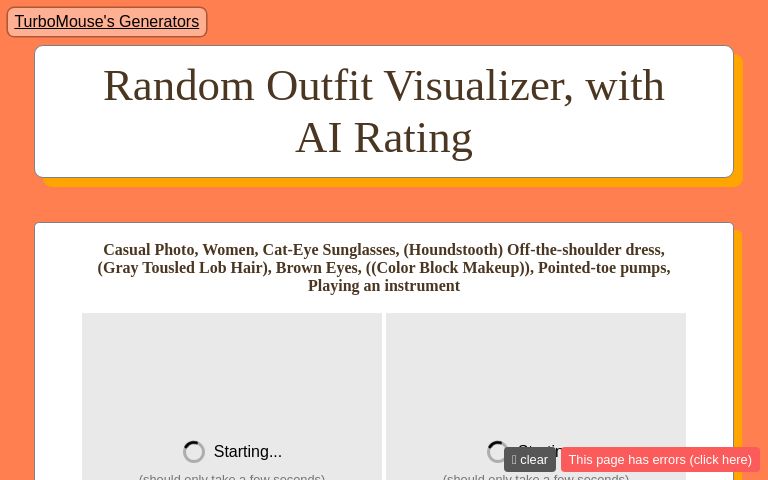 Random Outfit Visualizer, with AI Rating ― Perchance Generator