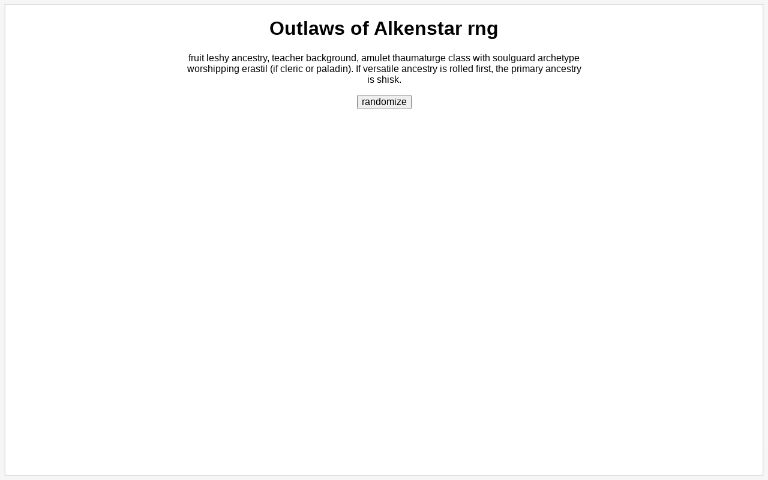 Outlaws of Alkenstar rng ― Perchance Generator