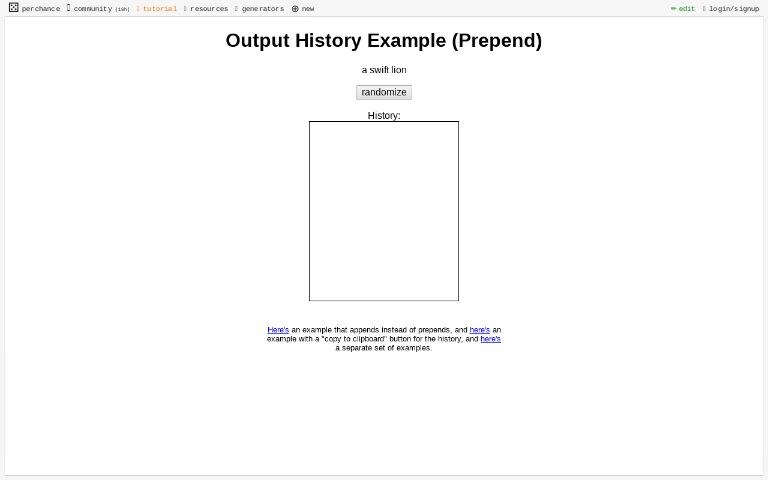 Output History Example (Prepend) ― Perchance Generator