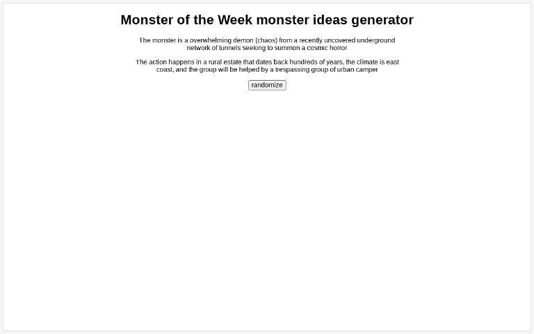Monster of the Week monster ideas generator