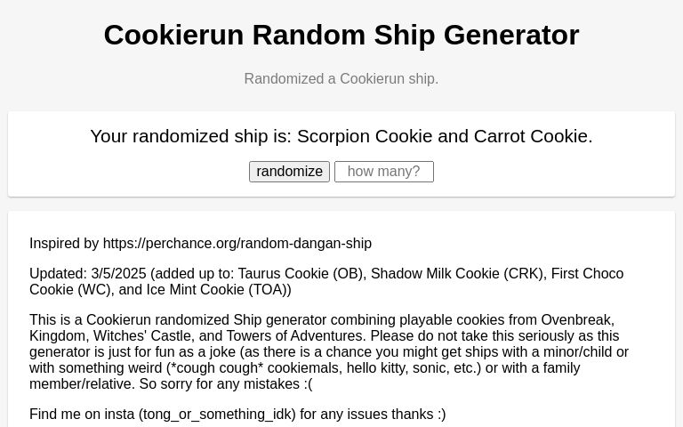 Cookierun Random Ship Generator