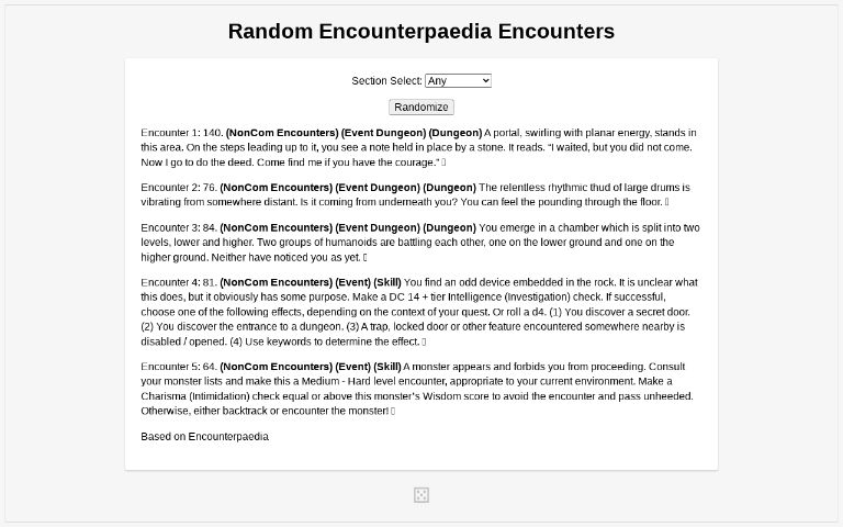 Random Encounterpaedia Encounters ― Perchance Generator