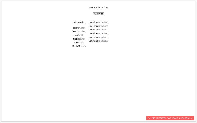 Owl Names Yay ― Perchance Generator