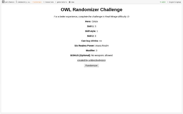 OWL Randomizer Challenge ― Perchance Generator