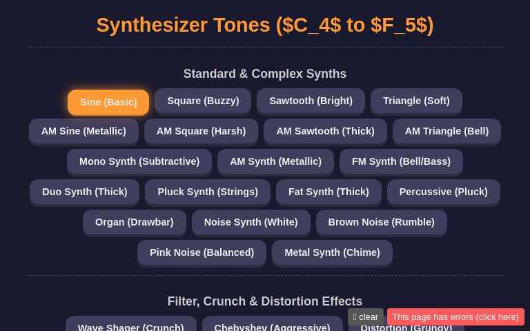 Synthesizer Tones ($C_4$ to $F_5$) ― Perchance Generator