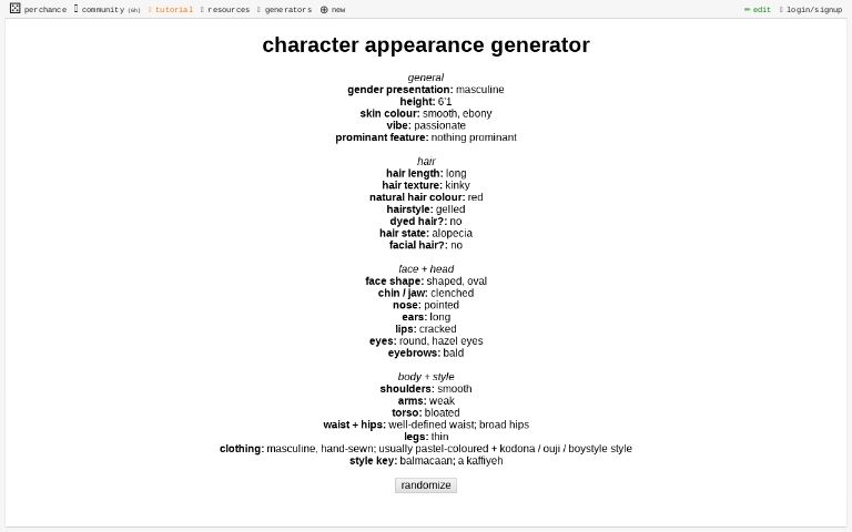 character appearance generator