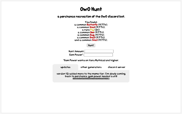 UwU Hunt Hunt ― Perchance Generator