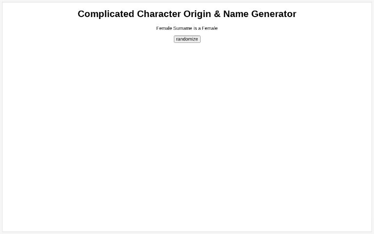 Complicated Character Origin & Name Generator