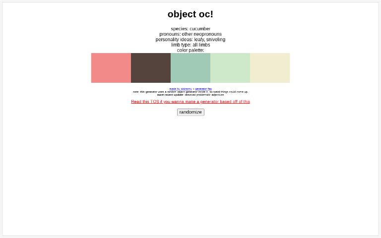 object oc! ― Perchance Generator