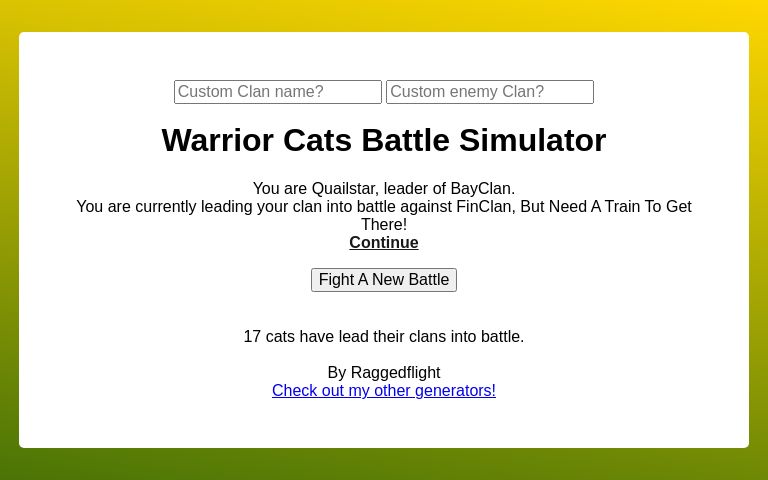 Warrior Cats Battle Simulator ― Perchance Generator