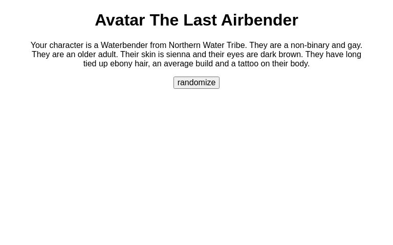 Avatar The Last Airbender ― Perchance Generator