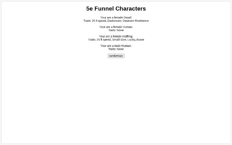 5e Funnel Characters ― Perchance Generator