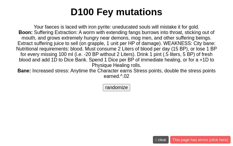 D100 Fey mutations ― Perchance Generator