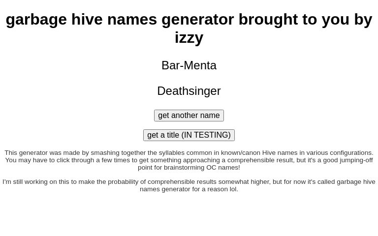 destiny hive names generator