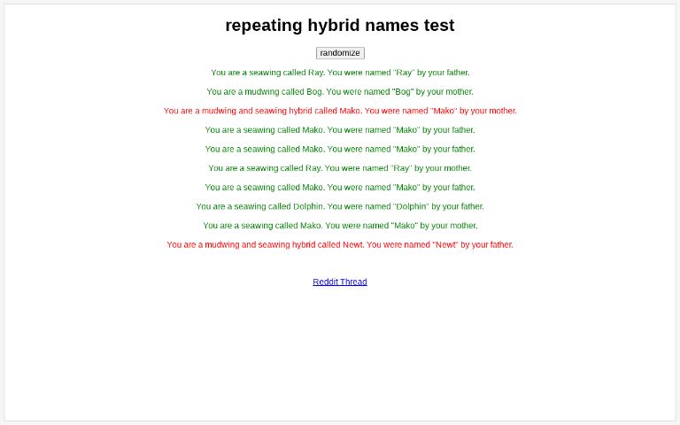 repeating hybrid names test ― Perchance Generator