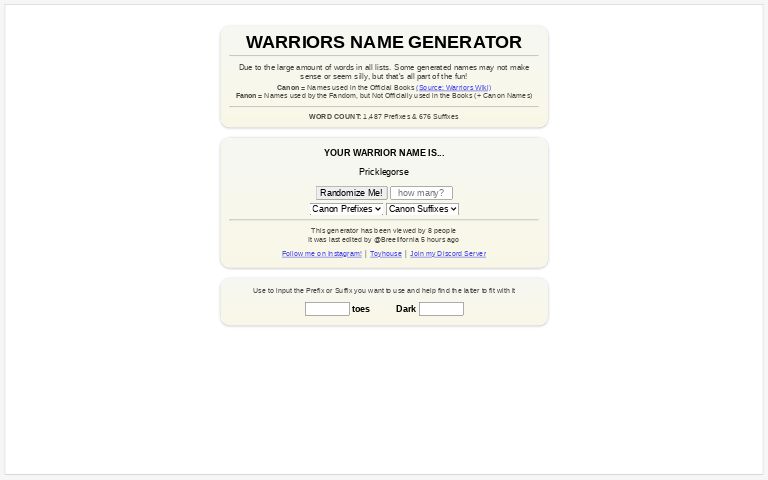 WARRIORS NAME GENERATOR