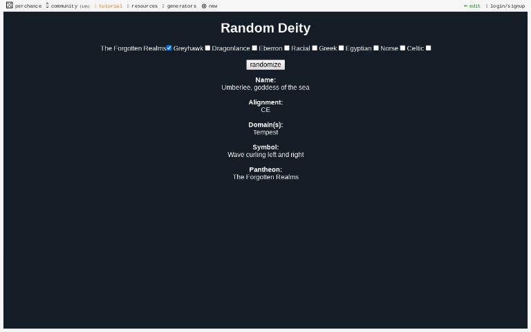 Random Deity ― Perchance Generator