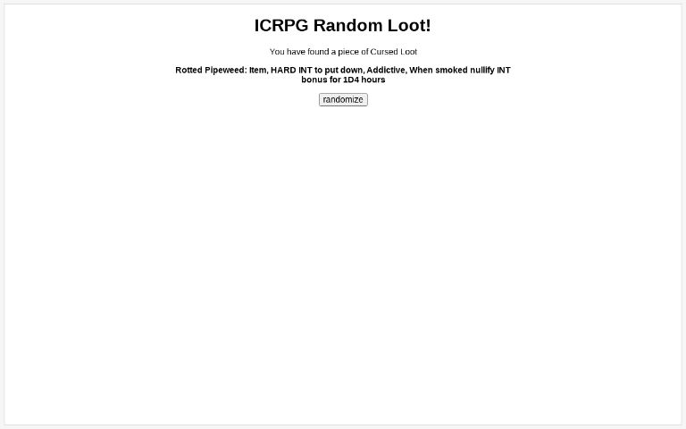 ICRPG Random Loot! ― Perchance Generator