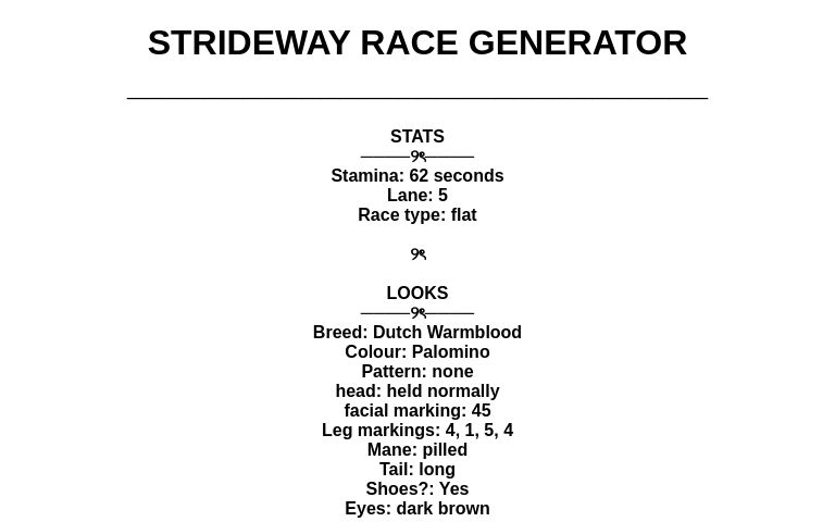 STRIDEWAY RACE GENERATOR______________________________