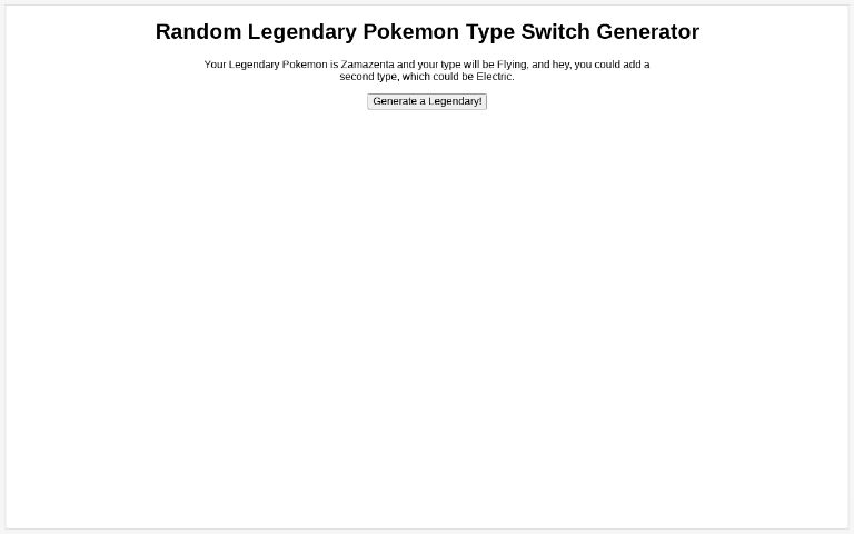 Random Legendary Pokemon Type Switch Generator