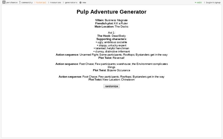 Pulp Adventure Generator