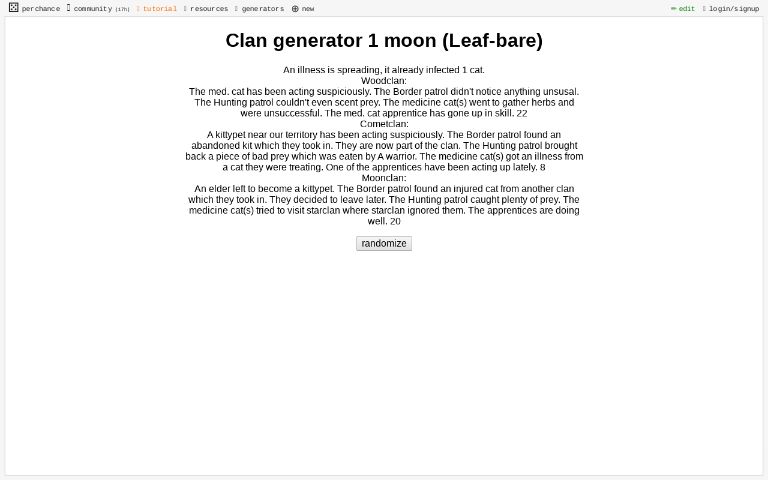 Clan generator 1 moon (Leaf-bare)