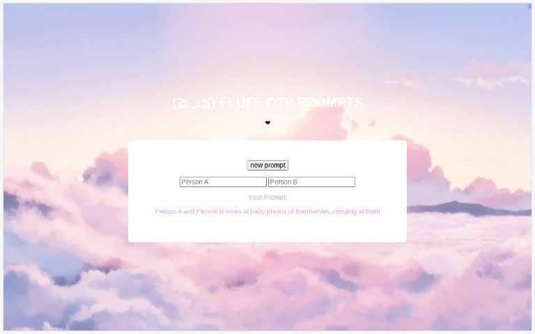 (≧ ≦) FLUFF OTP PROMPTS ― Perchance Generator