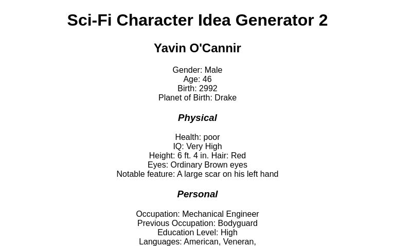 Sci-Fi Character Idea Generator 2