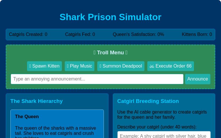 Shark Prison Simulator ― Perchance Generator