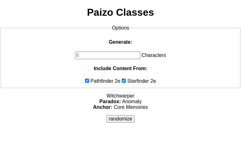 Paizo Classes ― Perchance Generator