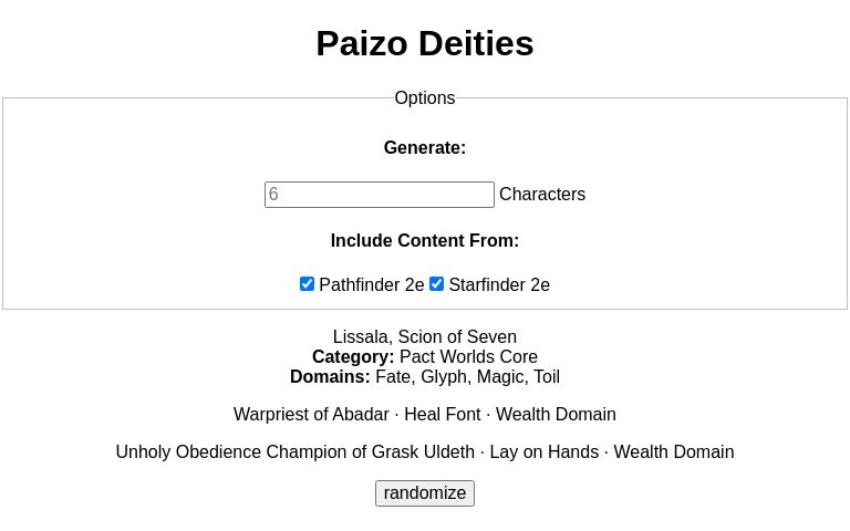 Paizo Deities ― Perchance Generator