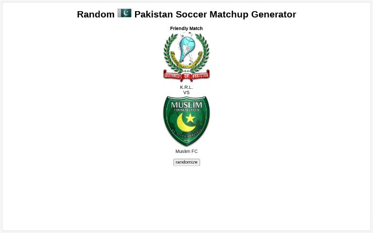 Random Pakistan Soccer Matchup Generator