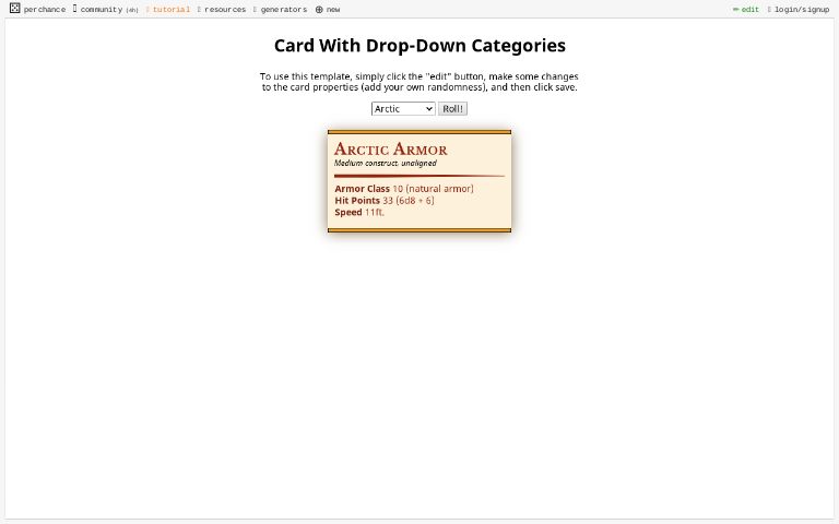 Card With Drop-Down Categories ― Perchance Generator