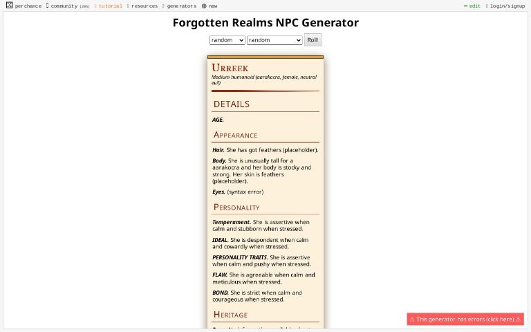 Forgotten Realms NPC Generator