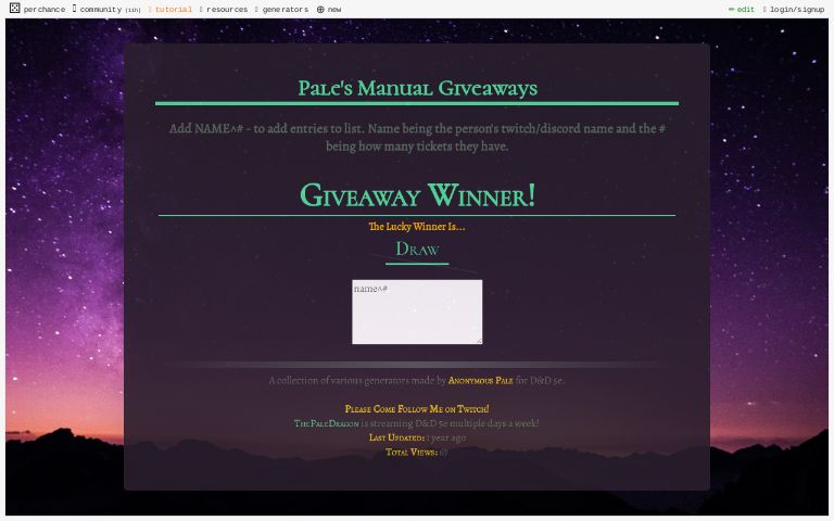 Pale's Manual Giveaways ― Perchance Generator