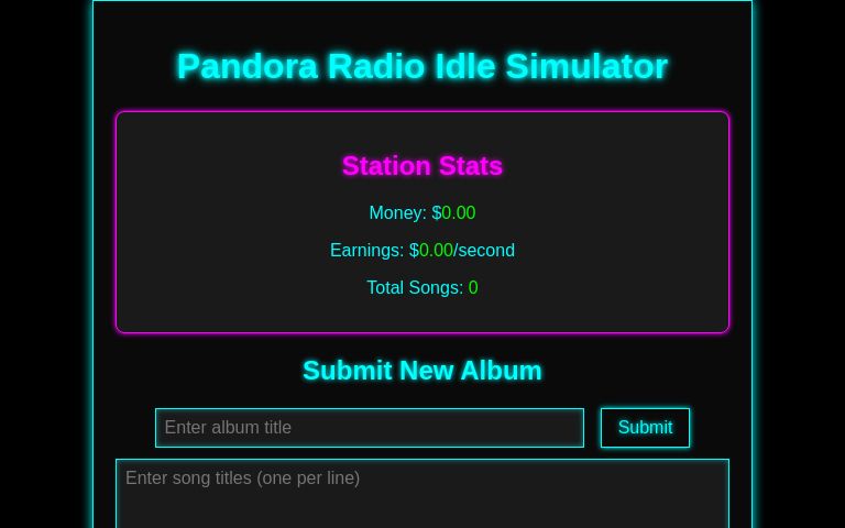 Pandora Radio Idle Simulator ― Perchance Generator