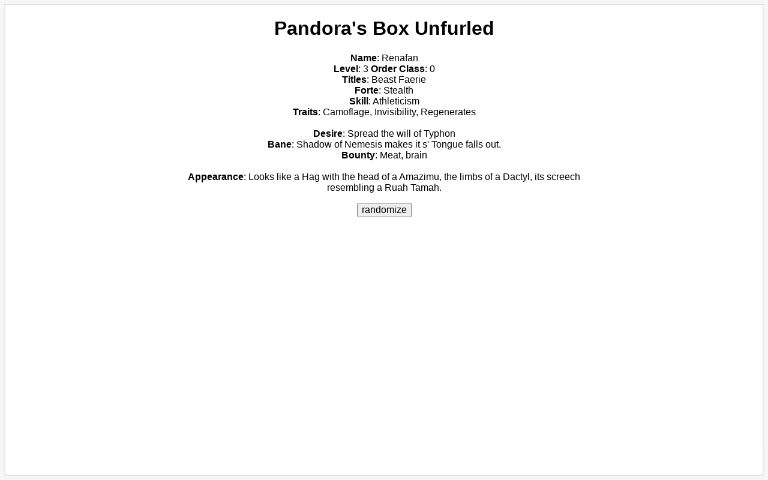 Pandora's Box Unfurled ― Perchance Generator