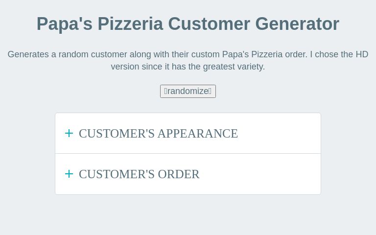 Papa's Pizzeria Customer Generator