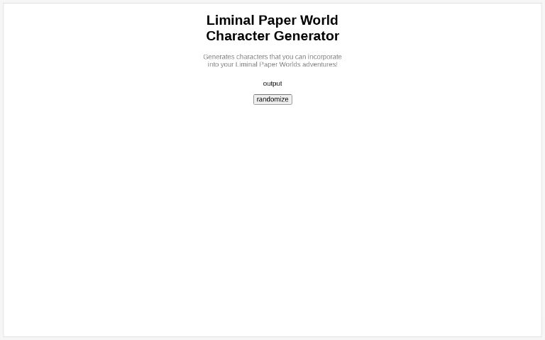 Liminal Paper World Character Generator