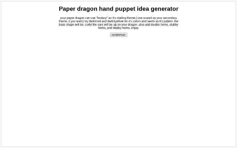 Paper dragon hand puppet idea generator
