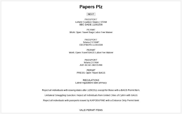 Papers Plz ― Perchance Generator